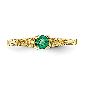 14k Yellow Gold 3mm Green Emerald Birthstone Baby Band Ring Size 3.00 May Fine Jewelry For Women Gifts For Her