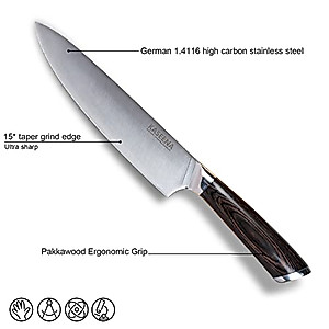 KASEENA Chef Knife - 8 Inch Chef's Knives, Professional Kitchen Knife, High Carbon Stainless Steel Sharp Paring Knife, Cooking Knife With Ergonomic Pakkawood Handle And Highe-Quality Leather Gift Box