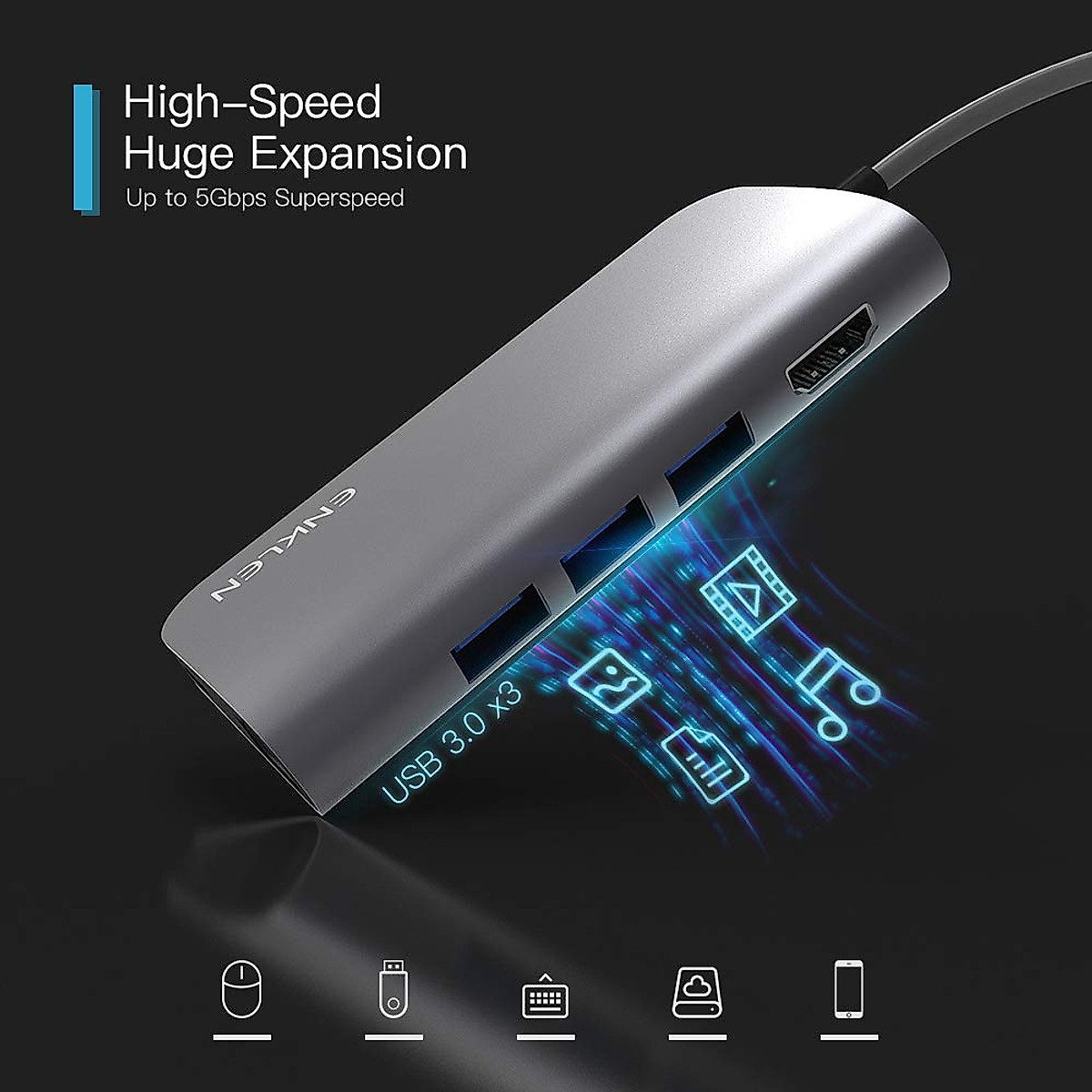 USB C Hub 8-in-1 Type C Adapter with Ethernet Port, 4K USB C to HDMI, 2 USB 3.0 and 1 USB 2.0, 100W USB C Power Delivery Charging, SD/TF Card for MacBook Pro/Air(Thunderbolt 3)