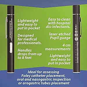 Dual Beam Penlight for Nurses, Students & Medical Doctors - USB LED Rechargeable w/Pupil Gauge & 4 cm Measurements