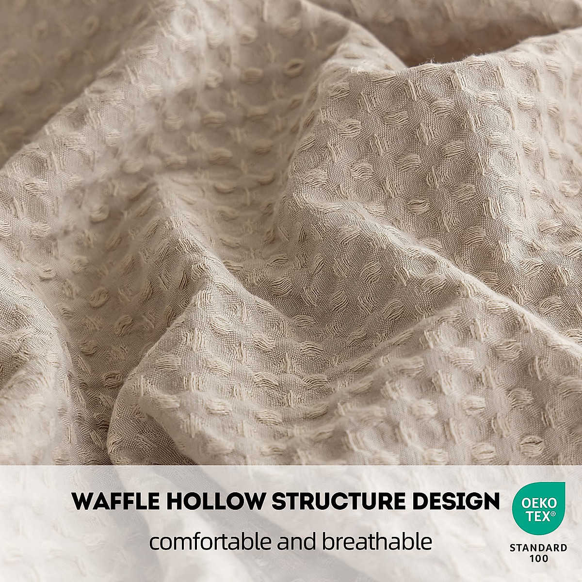 Jessrydo Waffle Duvet Cover King Size Soft Breathable Cooling Luxury 3 Pcs Waffle Bedding Set with 1 Waffle Weave Duvet Cover and 2 Pillowcases, NO Comforter Included (King, Khaki)