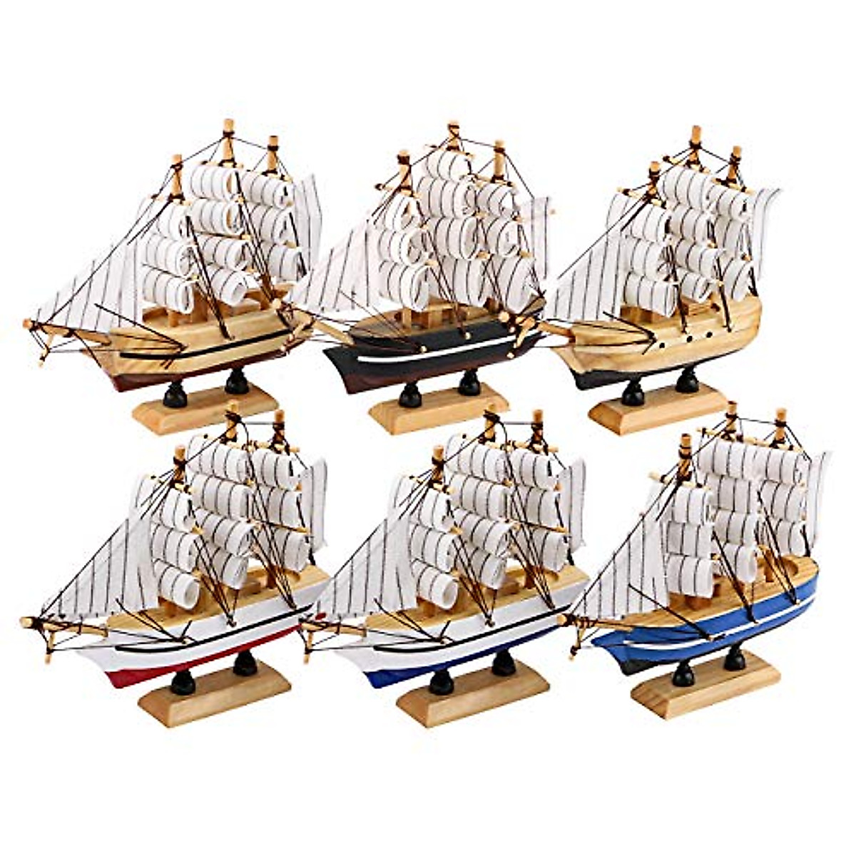 Dedoot Wooden Sailboat 6 Pack Miniature Sailboat Model Ship Nautical Decor Tabletop Decorative Ornament for Ocean Theme Home Decor, 5.5x5x1.2 Inch