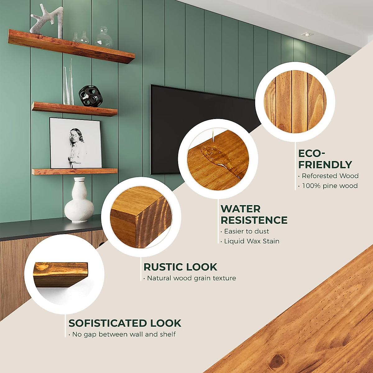 LETTO Set of 2 Solid Wood Floating Shelves - Floating Shelves for Wall - Bathroom Wooden Shelves - All Included Set-up - Mounted - Home Decor - 24" Width x 1.57" Height x 8" Depth - Honey Oak