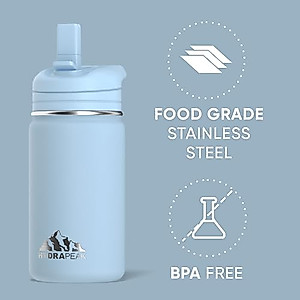 Hydrapeak Mini 14oz Water Bottle with Straw Lid, Stainless Steel Double Wall Insulated Water Bottle | Leak-Proof and Spill-Proof Water Bottle, 24 Hours Cold (Cloud)