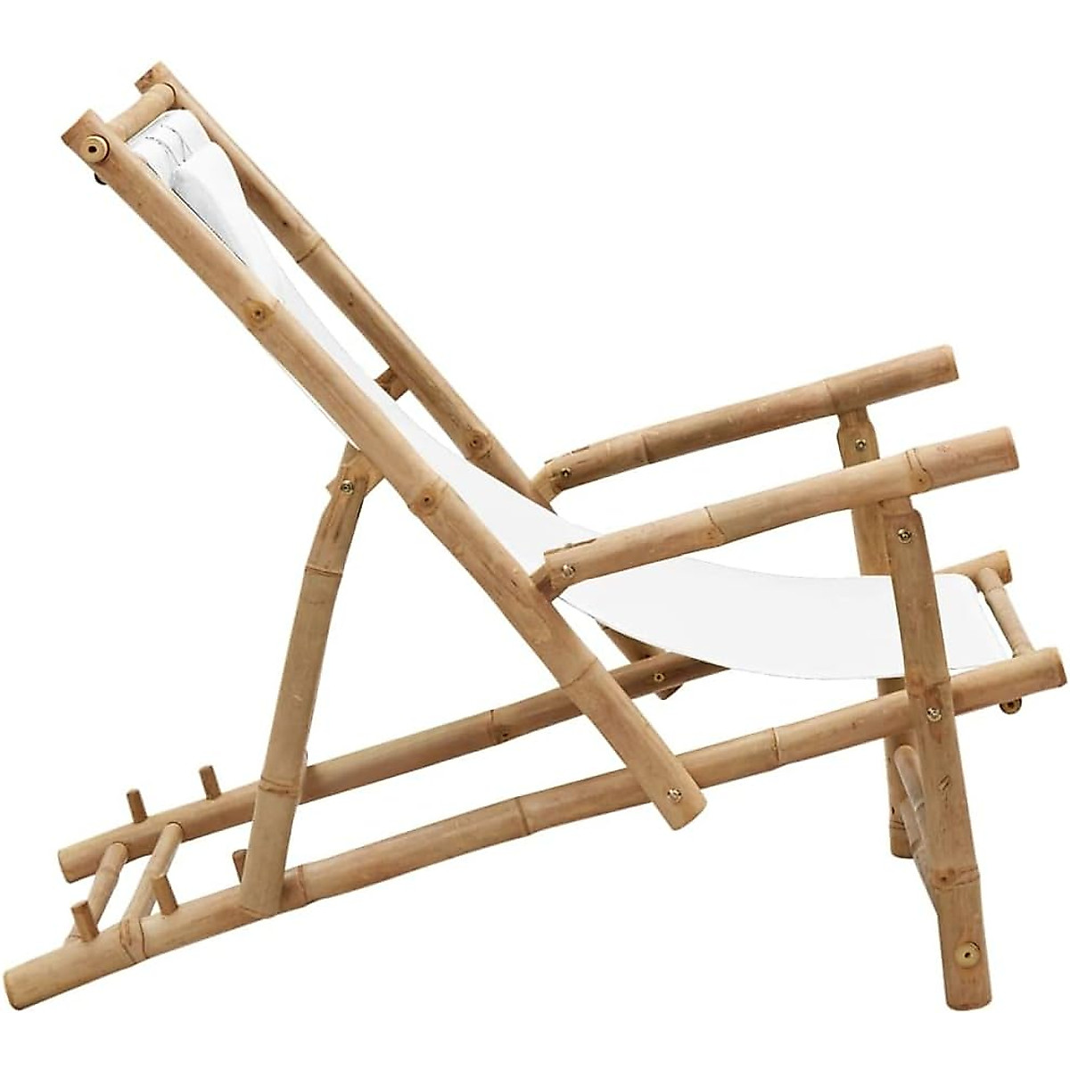 vidaXL Cream White Adjustable Deck Chair - Bamboo and Durable Canvas Material - Foldable Design for Easy Storage - Ideal for Garden, Patio, and Terrace
