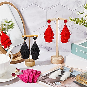 Bonuci 4 Pairs Tassel Earrings Red Earrings for Women Tassel Earring for Women Bohemian Druzy Stud Dangle Birthday Christmas Wedding Daily (White, Red, Rose Red, Black)