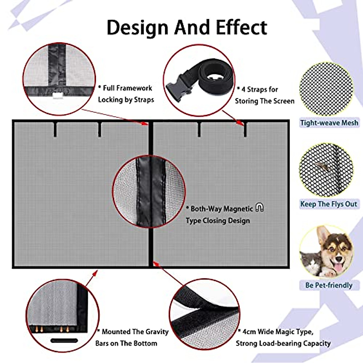 LydeLog Both-Way Magnetic Garage Door Screen, Glass Fiber Screen Cloth Magnetic Type Gravity Automatic Closing Screen, Hands Free Magnetic House Screen with Whole Framework Magic Tape (16 x 7 FT)