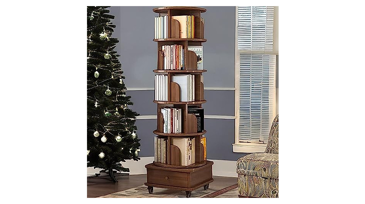 MMV 5-Tier Rotating Bookshelf - Stylish 360° Wood Bookcase