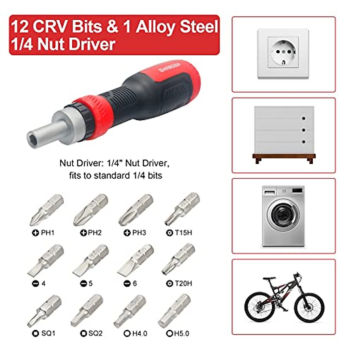 SHARDEN Ratchet Screwdriver 13-in-1 Ratcheting Screwdriver Set Multi Screwdriver Tool All in One with Torx Security, Flat Head, Phillips, Hex, Square and 1/4 Nut Driver
