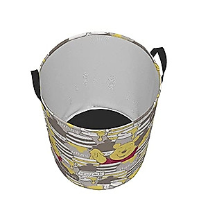 XZZZN Winnie Pooh Bear Circular Hamper Round Tunic Dirty Pocket Waterproof Large Oxford Fabric Foldable Laundry Storage Basket Dirty Clothes Bag Medium