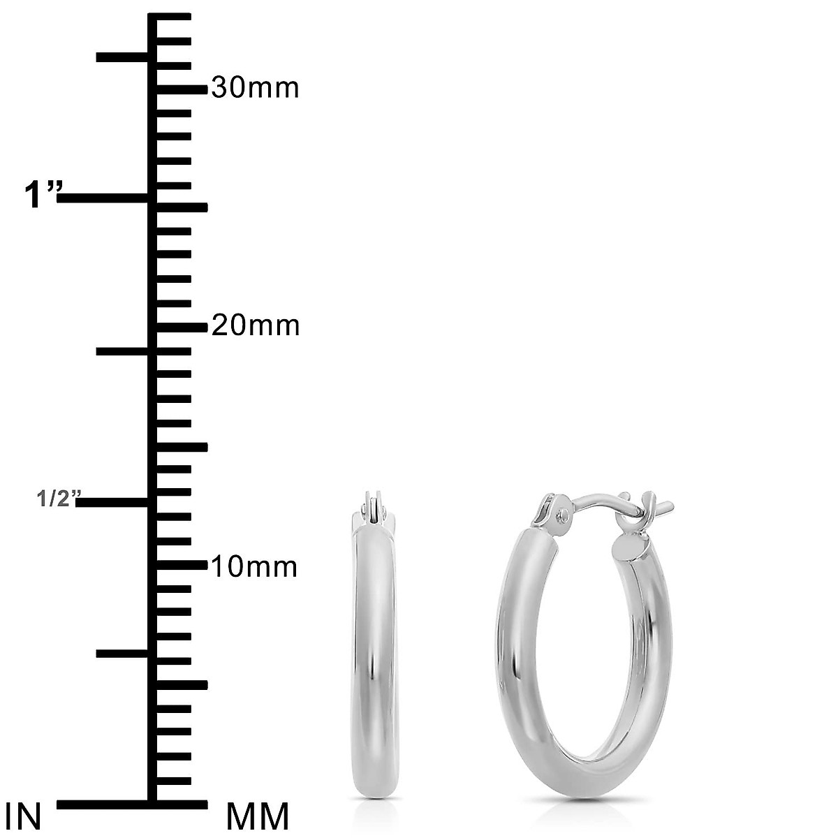 14k White Gold Polished Real Gold Hoop Earrings, Small Plain Round Gold Hoop 14kt Real Gold 12mm (0.47 inch)