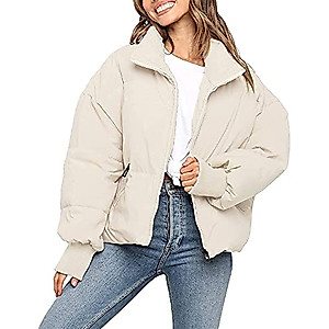 MEROKEETY Women's Winter Long Sleeve Zip Puffer Jacket Baggy Short Down Coats