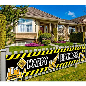 Large Construction Vehicle Happy Birthday Banner Baby Boy Toddler Kids Construction Theme Birthday Party Decoration Supplies Construction Bday party Backdrop Background Outdoor Indoor (9.8 x 1.6 feet)