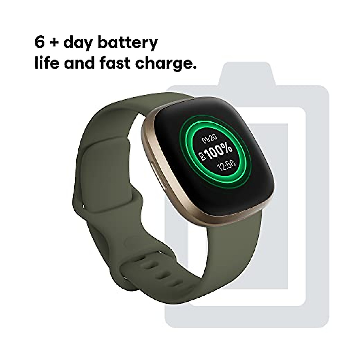 Fitbit Versa 3 Health & Fitness Smartwatch with GPS, 24/7 Heart Rate, Alexa Built-in, 6+ Days Battery, Olive/Soft Gold, One Size (S & L Bands Included)