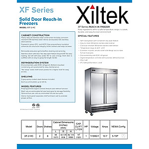 Xiltek 54" Two Solid Door Reach In Commercial Freezer Stainless Interior 47 cu.ft
