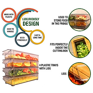 HEY PANDA Organic Bamboo Cutting Board With Containers and Lids 13pc set. Use as a Meal Prep Station. Designed with deep Juice Grooves, Handles, Rounded Corners and a Large Exposed Opening