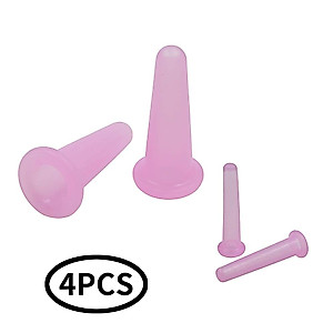 KRISMYA 4 Pcs Facial Cupping Set,Natural Silicone Facial Massage Cup for Body,Face,Neck,Back,Eye Massage,Vacuum Tank,Perfect for Body,Facial Care,Anti-Aging Beauty Tool(2 Small&2 Large, Pink)