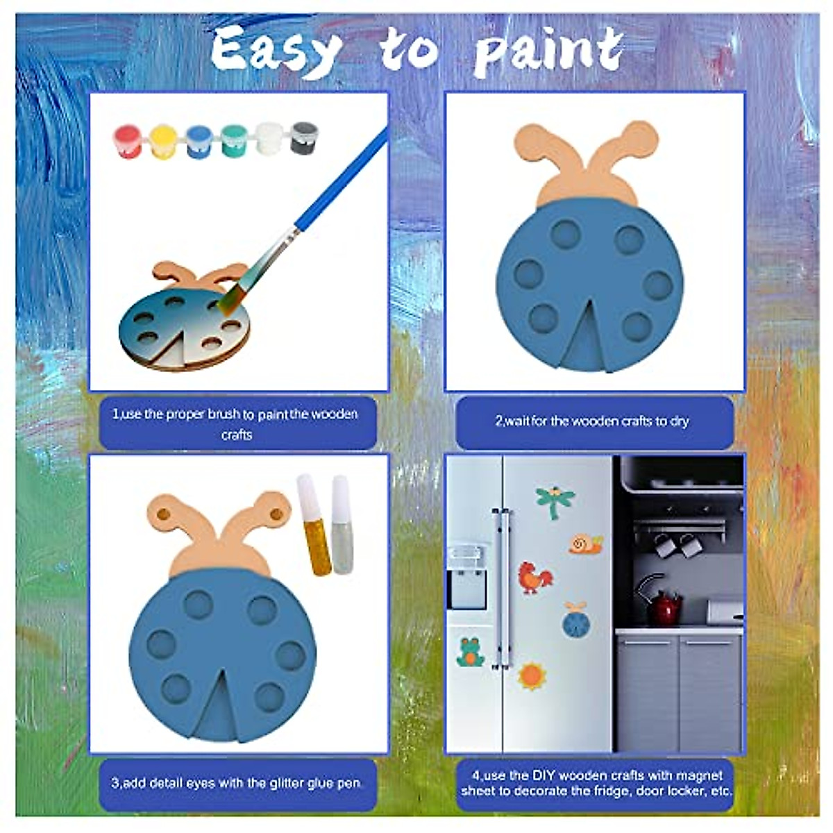 Glintoper 30 Wooden Magnet Painting Craft Kit, Paint Your Own Easter Art and Craft Supplies, Basket Stuffers Party Favors for Boys Girls, Classroom Prize Goodie Bag Gifts for Kids 4-8