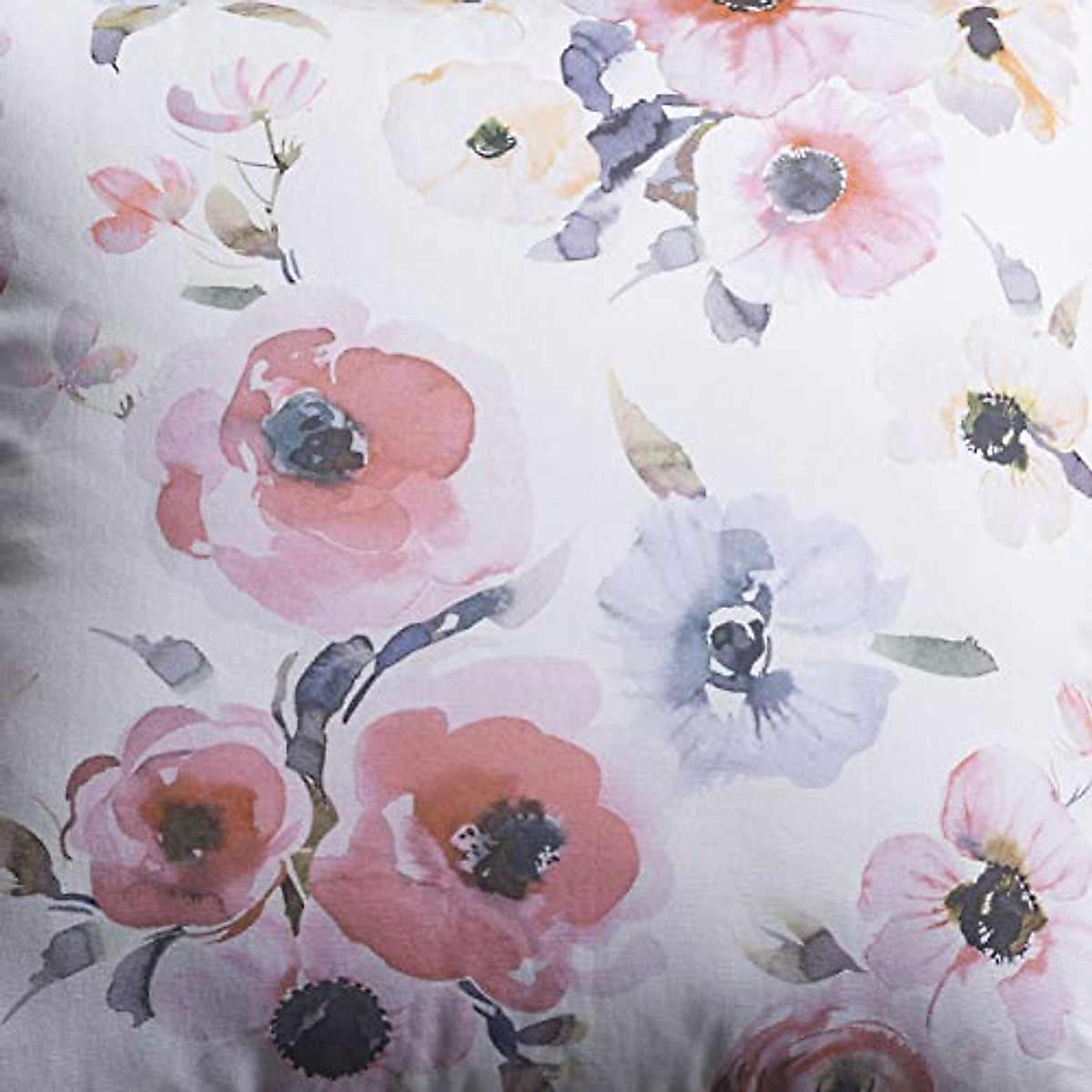 Maison d' Hermine Decorative Pillow Cover 100% Cotton, Toile Washable Cushion Cover with Invisible Zipper for Bed, Living Room, Pale Garden - White (Romantic Poppy) - Spring/Summer (18"x18")