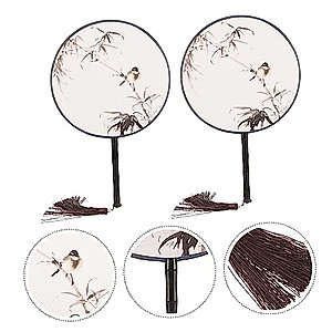 Veemoon 2pcs Retro Round Fan Japanese Hand Fan Vintage Decor Silk Fans Chinese Round Fan Paddle Dancing Fan Ancient Hand Fan Traditional Fan Classic Hand Fan Round Hand Fan Photo Fan