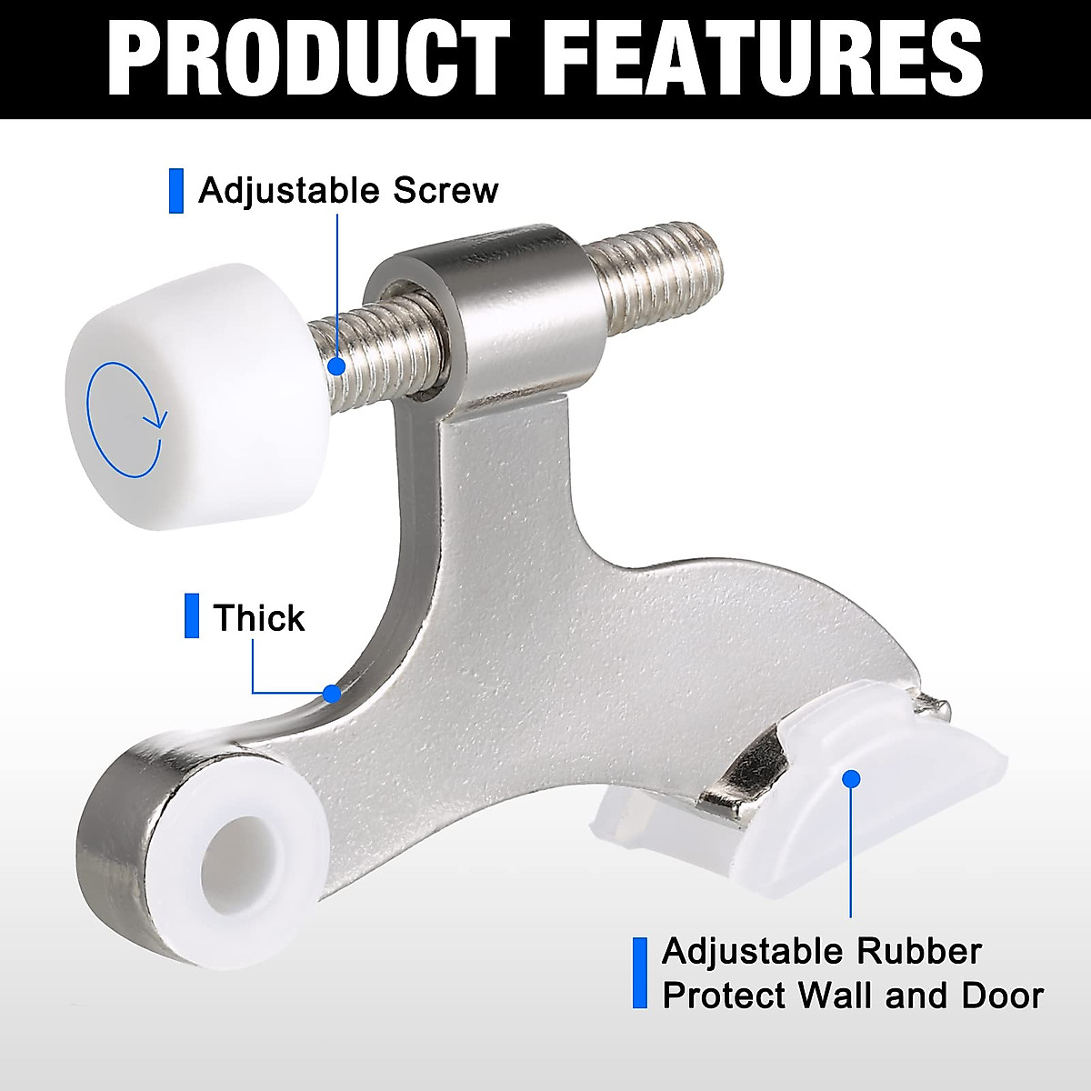 Chumia 48 Pieces Hinge Pin Door Stops Satin Brushed Door Stopper Adjustable Heavy Duty Hinge Door Stopper with Rubber Bumper Tips (Silver)