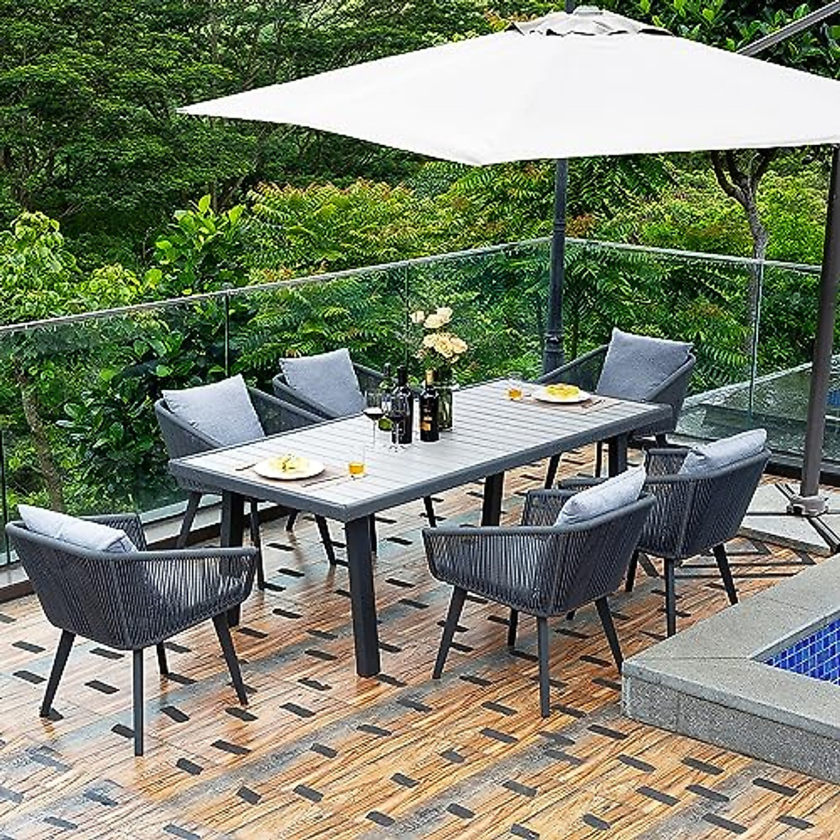 Astomi 7 Pieces Outdoor Dining Set: All-Weather Wicker Outdoor Patio Furniture with Table All Aluminum Frame for Lawn Garden Backyard Deck Patio Dining Set with Cushions