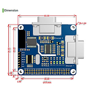 2-Channel Isolated RS232 Expansion HAT for Raspberry Pi 4B/3B+/3B/2B/B+/A+/Zero/Zero W, SC16IS752+SP3232 Dual Chip Convert SPI to RS232 Data Rate up to 921600bps Embed Multi Protection Circuits