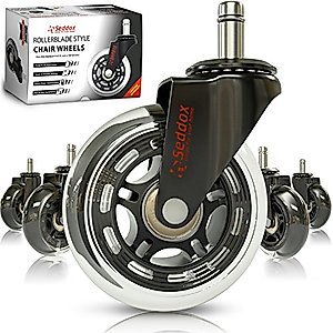 Professional Office Chair Caster Wheels GIFT SET of 5 - PROTECT ALL YOUR FLOORS - 3'' Heavy Duty Replacement Rubber Desk Chair Casters - Best Protection for Your Hardwood Floors