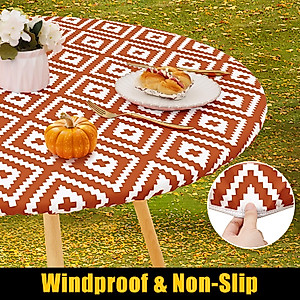 Smiry Round Picnic Table Cloth, Waterproof Elastic Fitted Outdoor Tablecloths for 36"-44" Tables, Wipeable Flannel Backed Vinyl Table Cover for Camping, Dining and Indoor, Rust