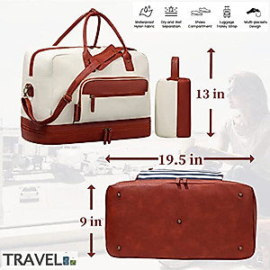 Overnight Weekender Bags For Women Travel Duffel Carry On Bag, Large Weekend Bag With Shoe Compartment And Trolley Sleeve Personal Item Bag For Air Travel 2-In-1 Set (Beige)