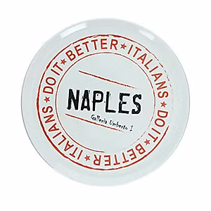 Tognana Porcelain Italian Style Pizza Plate, Naples, 13-inch, White, Red, Black