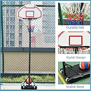 Soozier Portable Basketball Hoop Stand, Height-Adjustable Basketball System with 29'' Backboard and Wheels for Indoor and Outdoor Use, Pure White