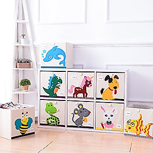DODYMPS Foldable Animal Canvas Storage Toy Box/Bin/Cube/Chest/Basket/Organizer for Kids, 13 inch (Dinosaur)