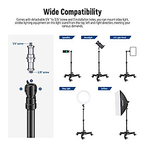 NEEWER Heavy Duty Light Stand with Casters, 2.4ft Max Height Foldable Tripod Stand for Low-Angle/Tabletop Shooting, Photography Light Stand for Softbox, Monolight and Other Photographic Equipment