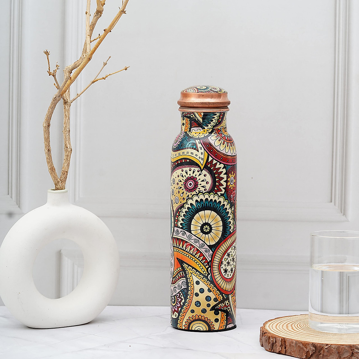 Copper Water Bottle for Drinking – 34 oz Copper Ayurveda Pure Copper Water Bottle – Ayurvedic Water Bottle with Lid Leak Proof Joint Less Water Bottle Travel Bottle for Gym, Office, Hiking,Outdoor