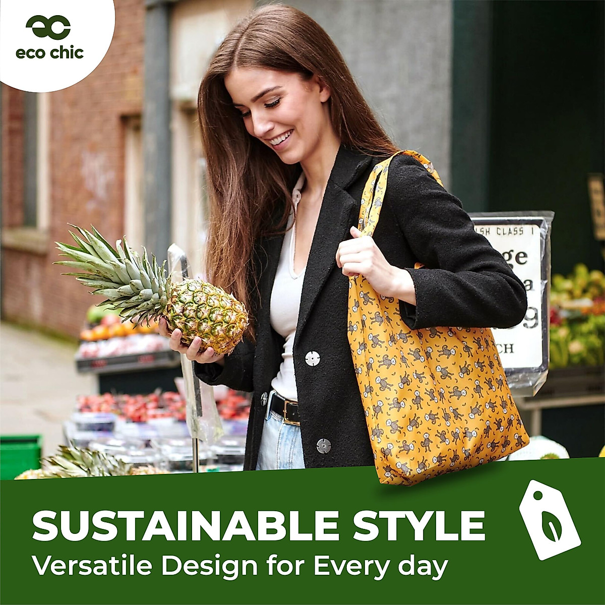 ECO CHIC Foldable Reusable Grocery Bags - Foldable Grocery Bags - Lightweight, Recycled & Reusable Shopping Bags - Waterproof, Packable Tote Fitting in Fine Grocery Bag Carrier