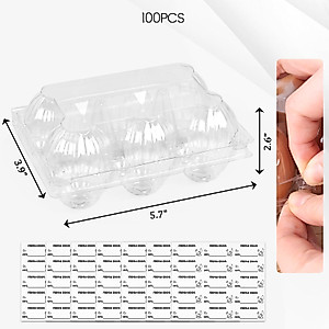 HAKSEN 100PCS Plastic Egg Cartons, Clear Egg Holders with Labels Egg Cartons Cheap Bulk for Home Ranch Chicken Farm Market Display, 6-cavity