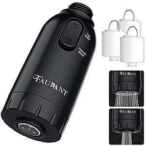 FAURANT Kitchen Faucet Head Replacement, Pull Down Water Filter for Kitchen Sink, Pull Out Sink Sprayer for G1/2 Connector, Black 1 Faucet+2 Filters