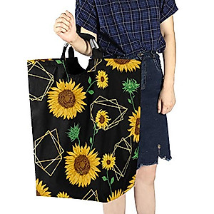 SUABO Laundry Basket Geometric Sunflowers Collapsible Laundry Hamper Bucket with Handles for Travel Shopping Bathroom College