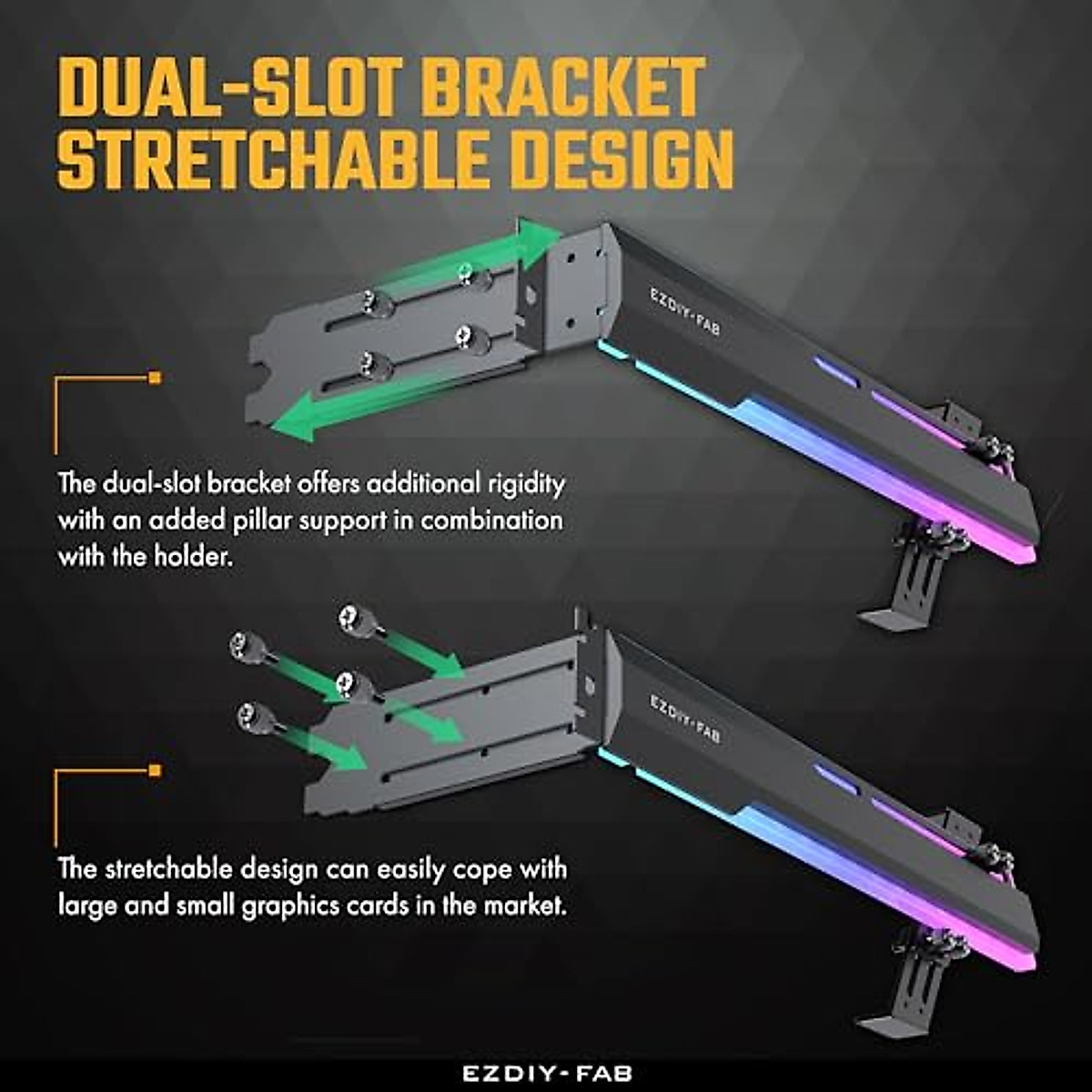 EZDIY-FAB 5V ARGB GPU Holder Brace Graphics Card GPU Support Video Card Holder Bracket, Strenchable Structure, Video Card Sag Holder/Holster Bracket Support RX7990XTX, RTX4090, Black-341