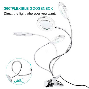 JimKing Magnifying Lamp, Tattoo Light Desk Lamp, LED Book Light with Clip, USB Bed Lamp for Reading, Tattoo, Make Up, Manicure