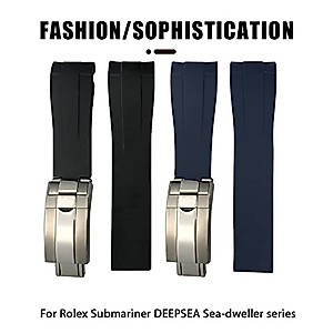 Wscebck 21mm 22mm Black Red Blue Rubber Watchband for Rolex Deepsea Sea-Dweller Submariner 41mm Diving Waterproof Silicone Watch Strap (Color : Preto, Size : 22mm Deepsea)