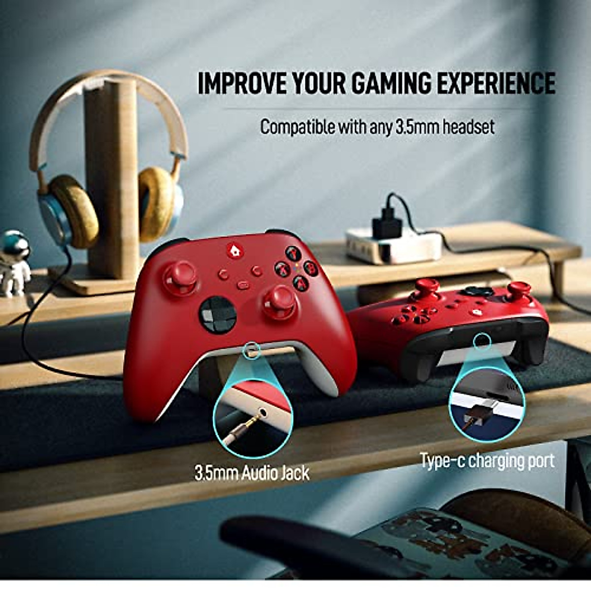 PPKKAI Controller with Wireless Adapter for Xbox One, Xbox Series X/S, Xbox One X/S, PC, 2.4GHZ Controller with 3.5mm Headphone Jack