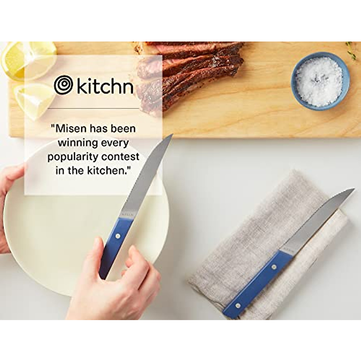 Misen Steak Knives Set of 4 - Precision Serrated Blades for Effortless Dining - Stainless Steel - Superior Cuts with Four Steak Knives Handles for Stylish Elegance - Blue