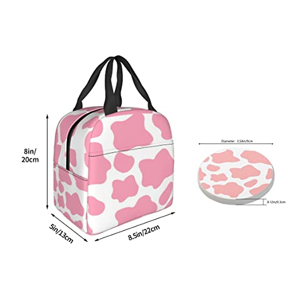 Insulated Lunch Bag With 2pcs Coasters, Reusable Cooler Lunch Box For Women, Cute Lunch Tote Bag for Picnic Office Work, Cow Gifts