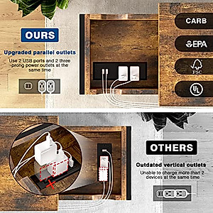 SAUCE ZHAN Sofa Side Table with USB Ports and Outlets, Narrow End Table with Storage Shelf for Small Spaces Bedside Nightstand with Charging Station for Living Room, Bedroom, Brown