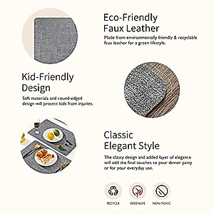 Maxpearl Faux Leather Placemats Set of 6 - Waterproof - Wipe Clean - Heat Resistant - Anti Slip Dining Table Place Mats, Suitable for Indoor & Outdoor Use, 17’’×12’’, Grey