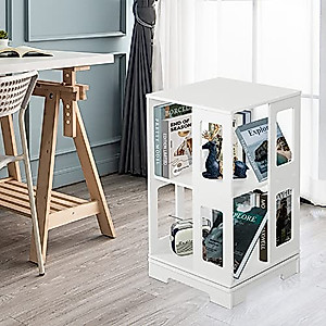 Nisorpa 2 Tier Rotating Bookshelf, 360° Revolving Square Bookcase Floor-Standing Storage Display Rack for Kids & Adults, Used in Bedrooms Living Rooms Study Office (30"x18"x18")