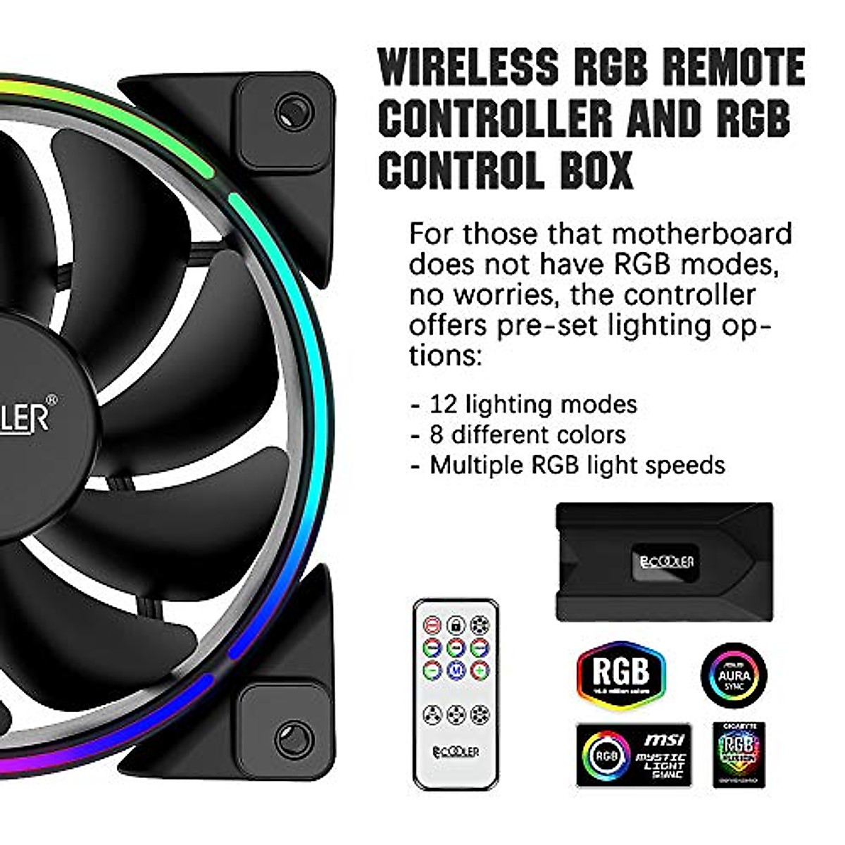 PCCOOLER 120mm Case Fan 5 Pack PC Computer Fans RGB PC Case Fans with Wireless Controller Dual Light Loop LED Computer Fan High Performance PWM Cooling Fan for PC Case