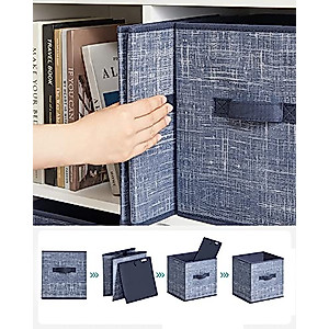 SONGMICS Storage Cubes, 11-Inch Non-Woven Fabric Bins with Double Handles, Set of 6, Closet Organizers for Shelves, Foldable, for Clothes, Misty Blue UROB026I01